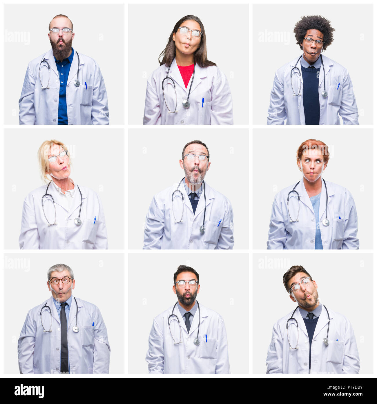 Collage of group of doctor people wearing stethoscope over isolated ...