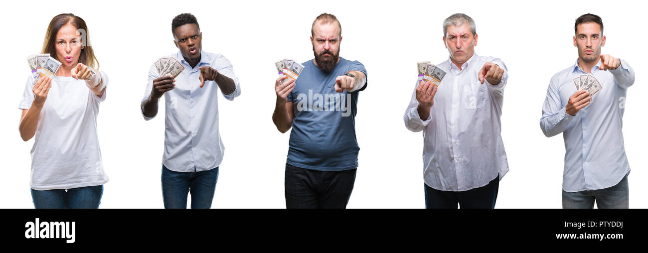 Collage of group of business people holding bunch of dollars cash over ...