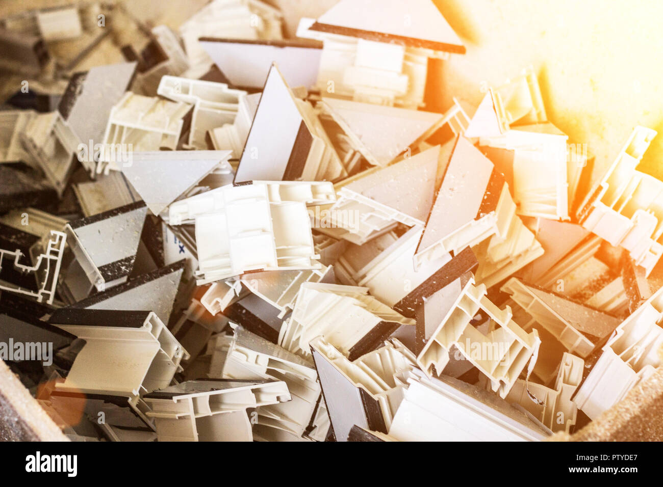 Production of pvc windows, plastic profile waste after manufacturing ...