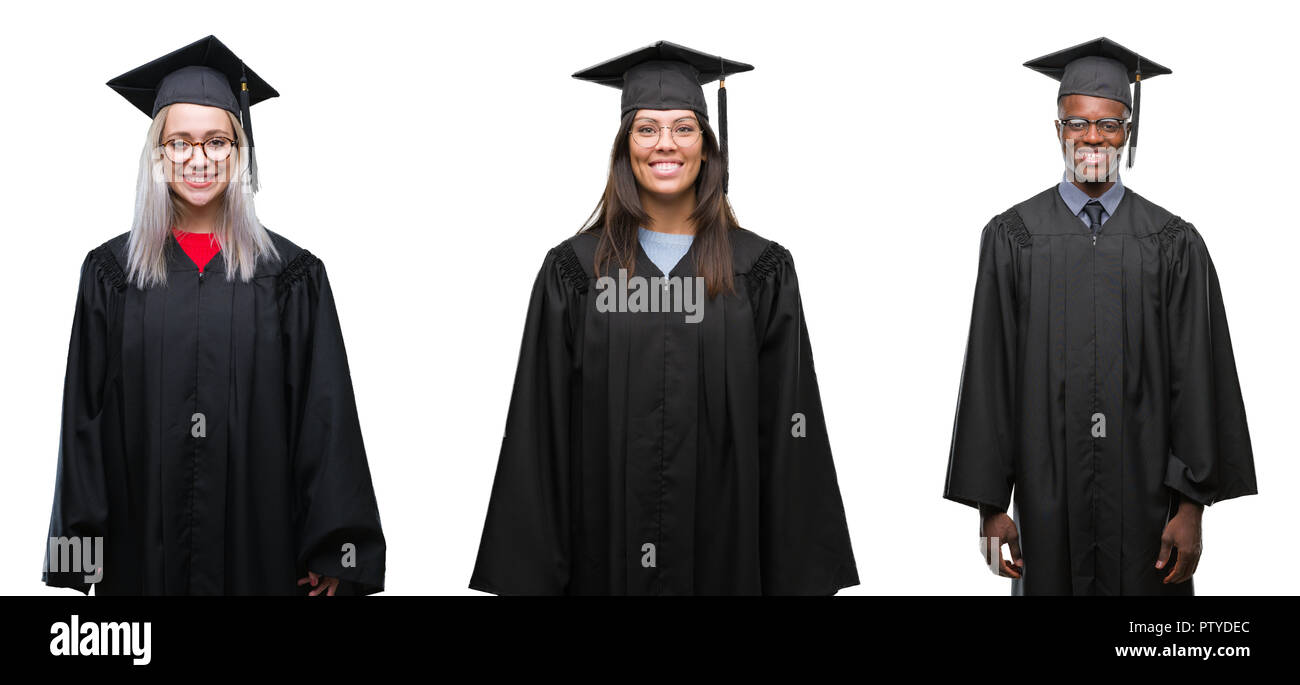 Collage of group of young student people wearing univerty graduated ...