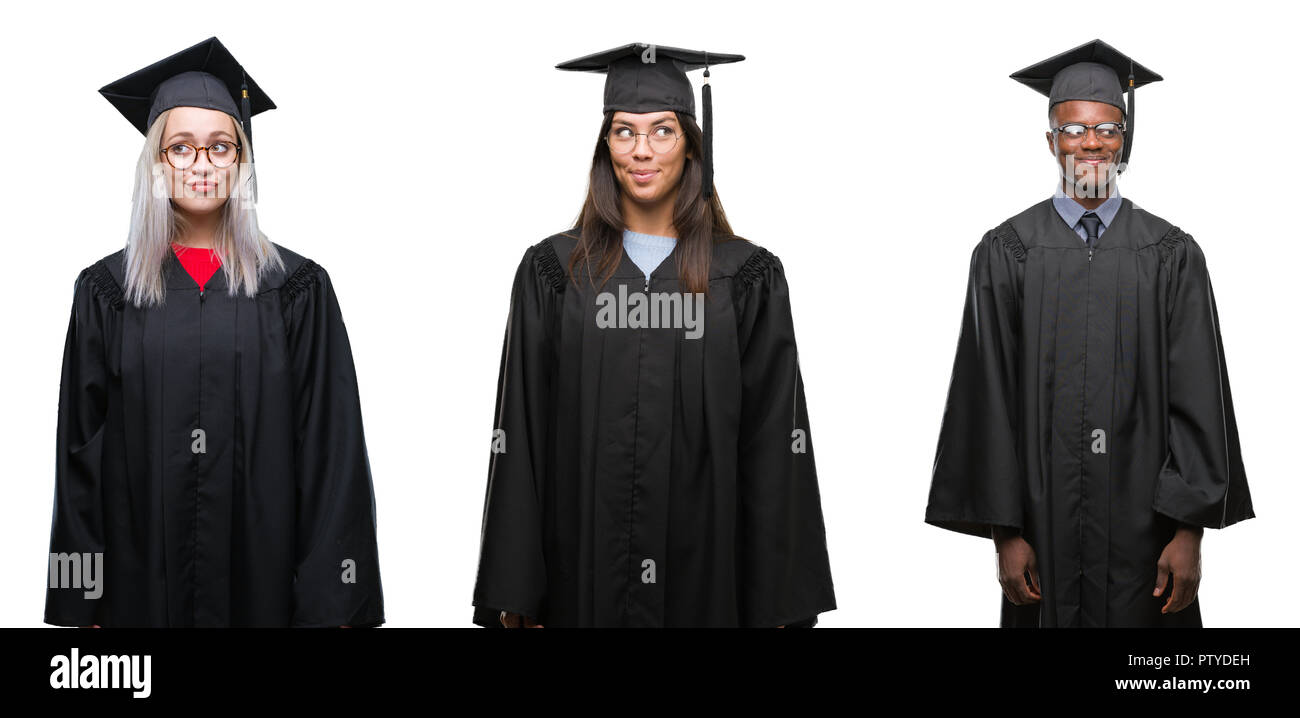 Collage of group of young student people wearing univerty graduated ...