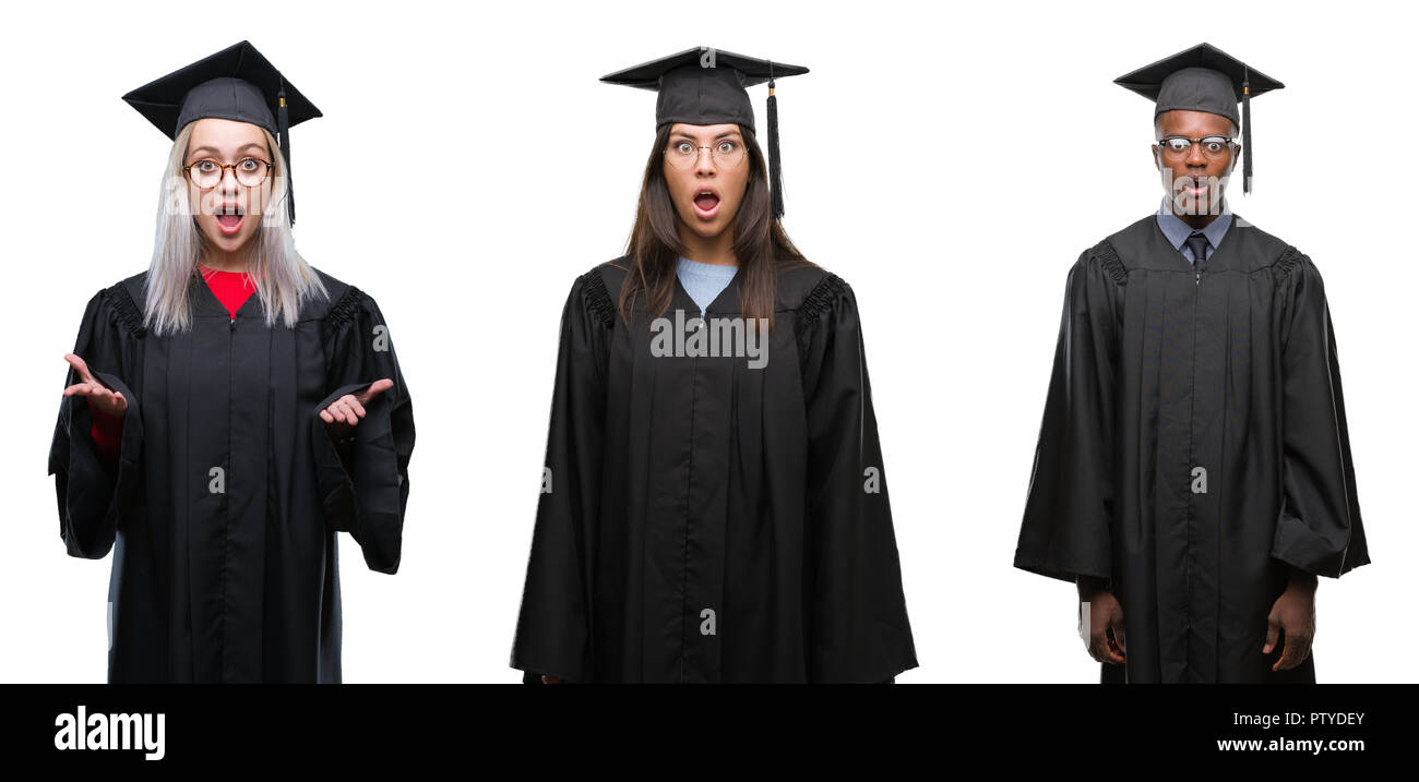 Collage of group of young student people wearing univerty graduated ...