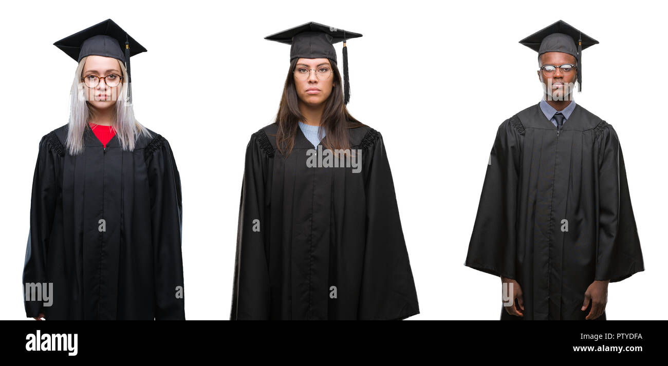Collage of group of young student people wearing univerty graduated ...