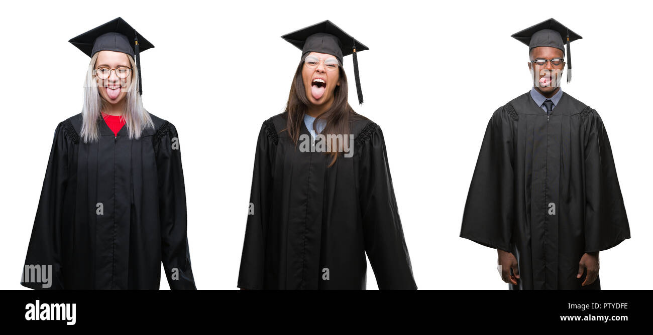 Collage of group of young student people wearing univerty graduated ...