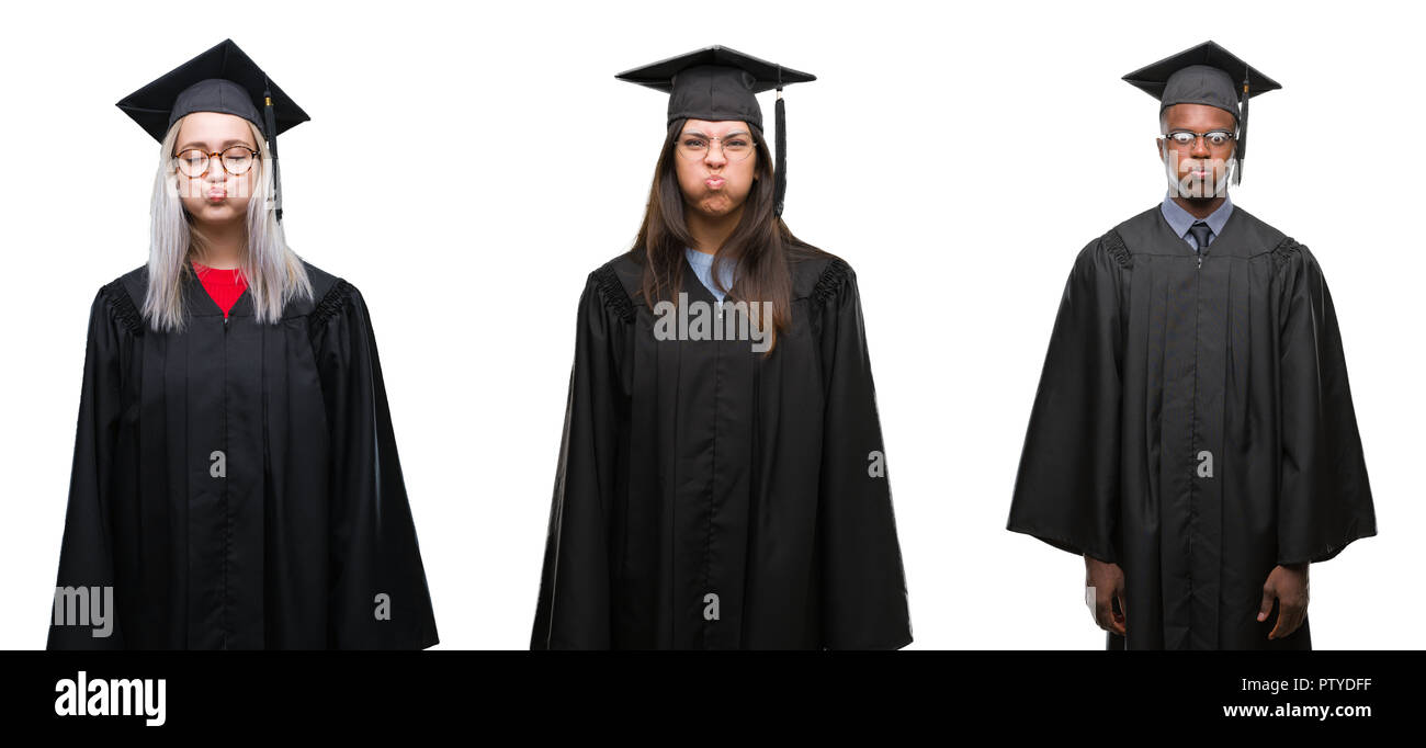Collage of group of young student people wearing univerty graduated ...