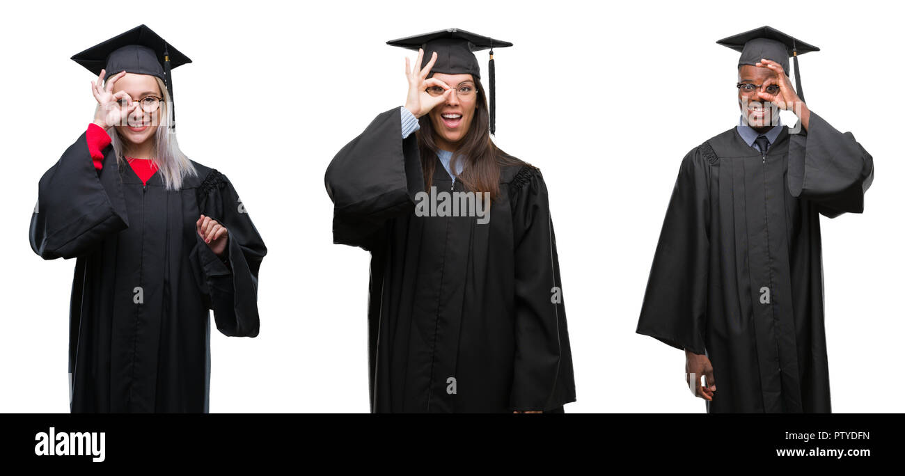 Collage of group of young student people wearing univerty graduated ...