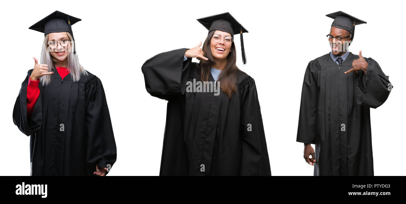 Collage of group of young student people wearing univerty graduated ...