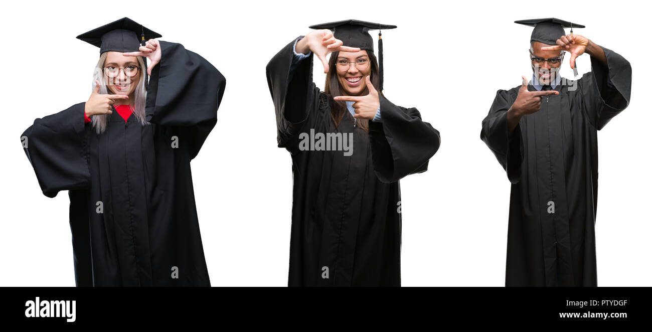 Collage of group of young student people wearing univerty graduated ...
