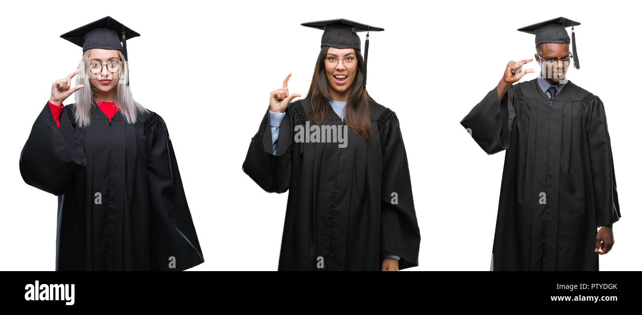 Collage of group of young student people wearing univerty graduated ...