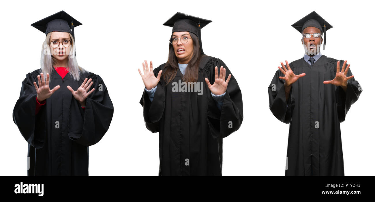 Collage of group of young student people wearing univerty graduated ...
