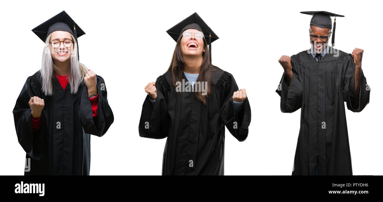 Collage of group of young student people wearing univerty graduated ...