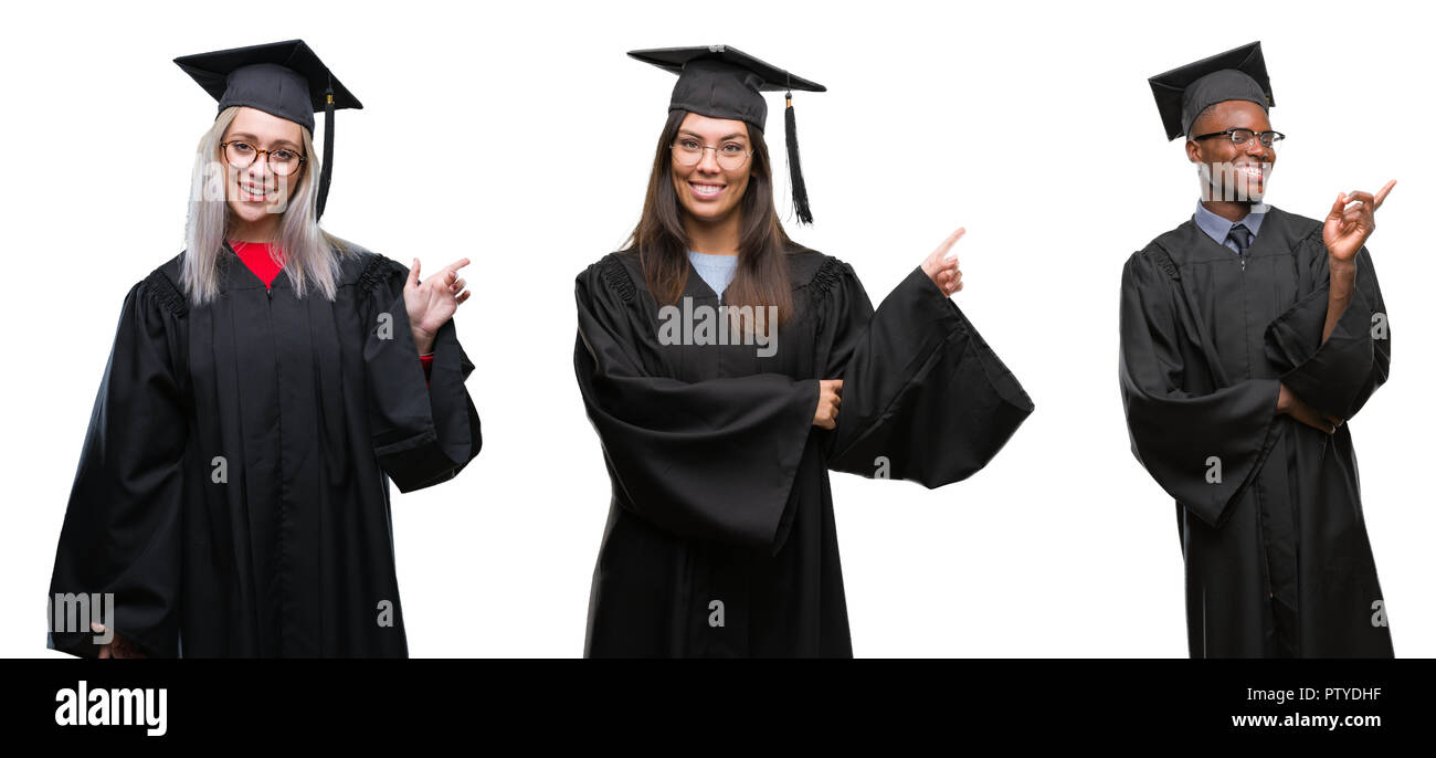 Collage of group of young student people wearing univerty graduated ...