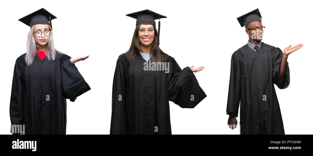 Collage of group of young student people wearing univerty graduated ...