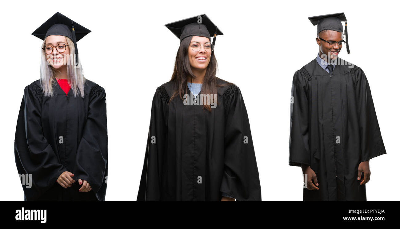Collage of group of young student people wearing univerty graduated ...