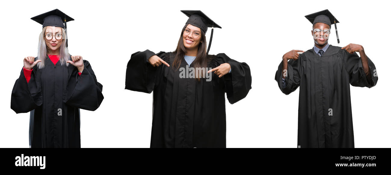 Collage of group of young student people wearing univerty graduated ...