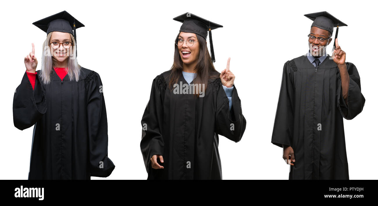 Collage of group of young student people wearing univerty graduated ...