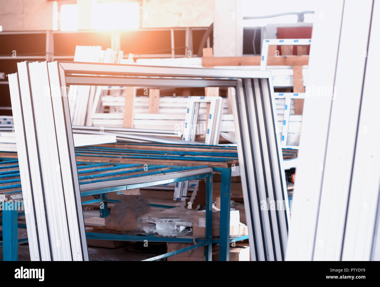 Production of PVC windows, plastic pvc frames, sun, shop Stock Photo ...