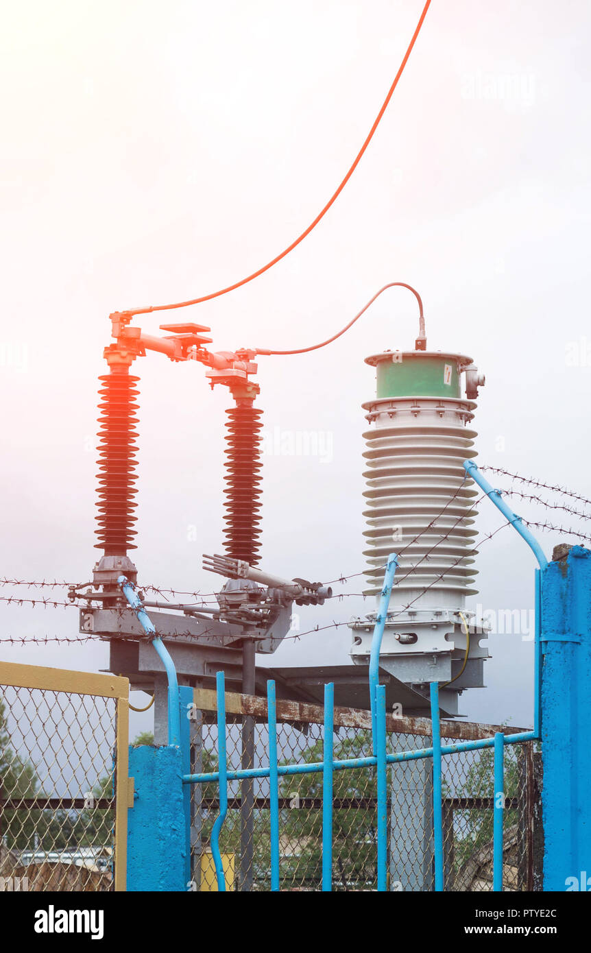 Electric insulator, close-up, garland insulator, electric station ...