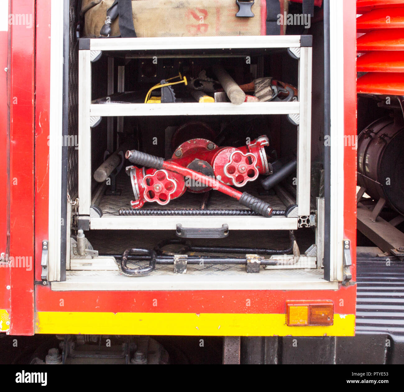 Equipment in a fire truck, close-up Stock Photo - Alamy