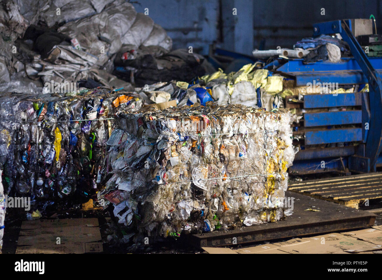 pressed bale with garbage, press, waste sorting and processing, press ...