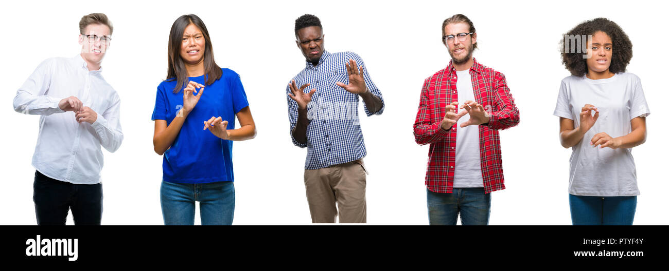 Collage of group of young asian, caucasian, african american people ...