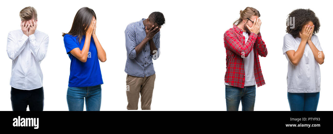 Collage of group of young asian, caucasian, african american people ...