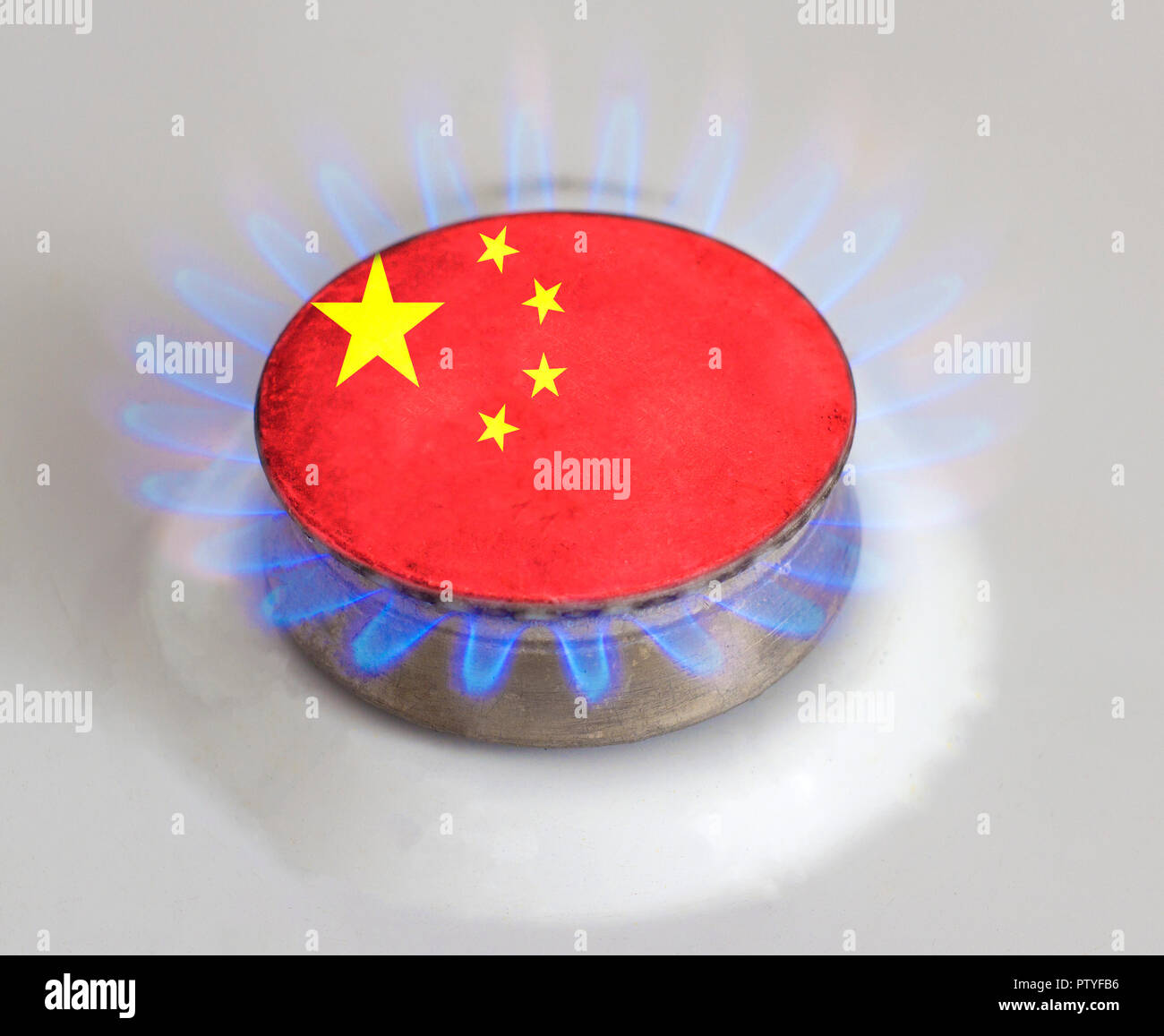 Gas burner with the flag of China. Gas of China Stock Photo - Alamy