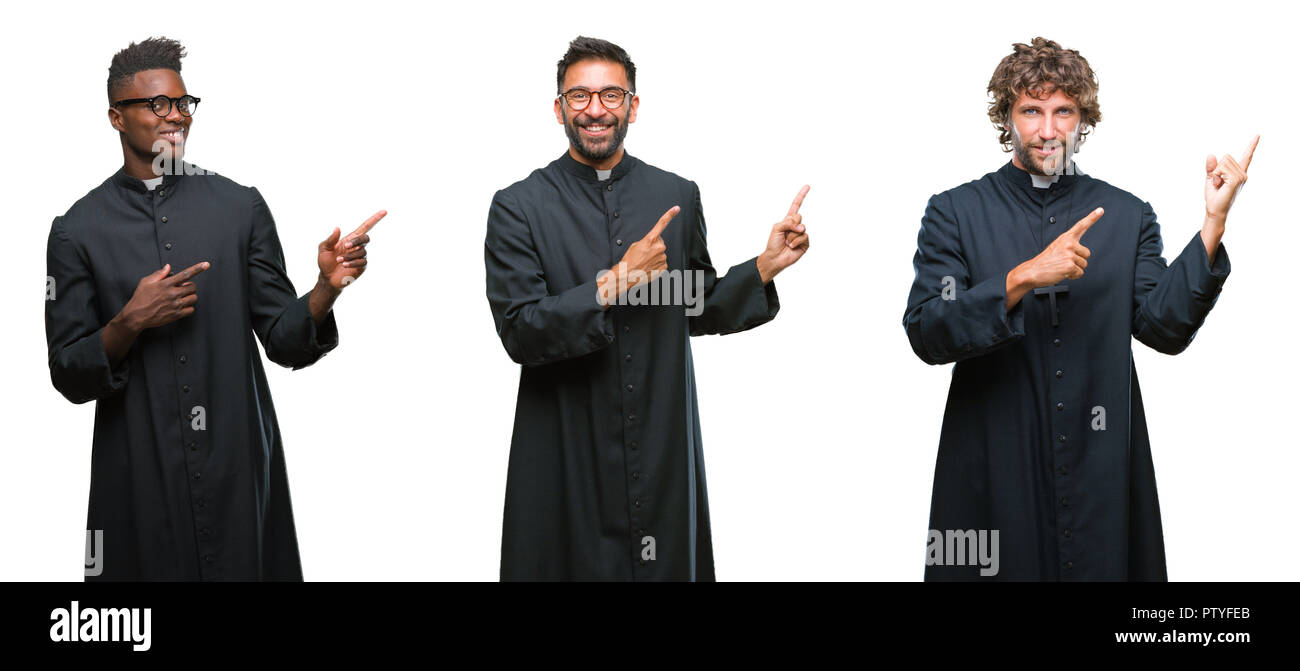 Collage of christian priest men over isolated background smiling and ...