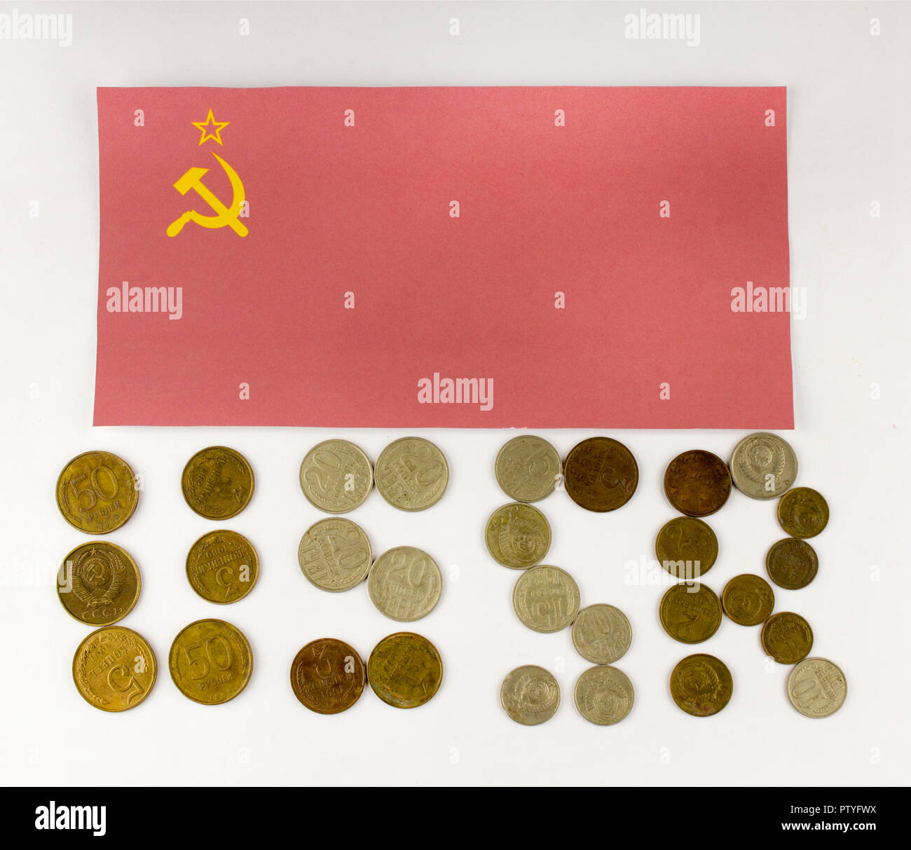 nscription from the USSR money on the background of the flag Stock ...
