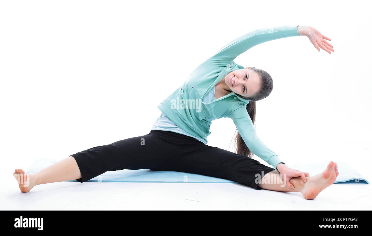 fitness exercise trainer shows stretching the muscles Stock Photo - Alamy