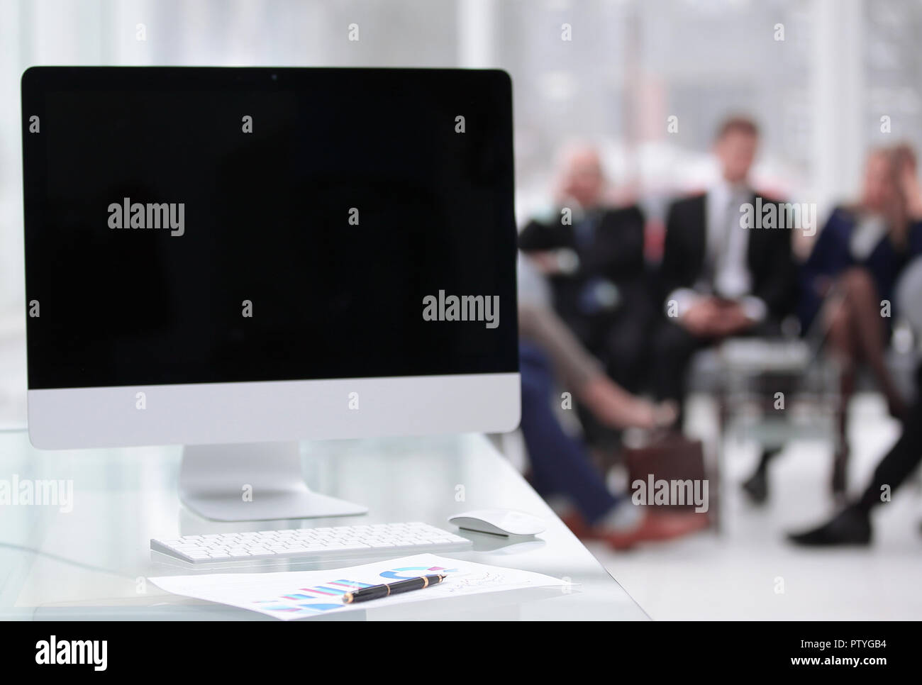 close up.computer with black blank screen and financial chart on the ...