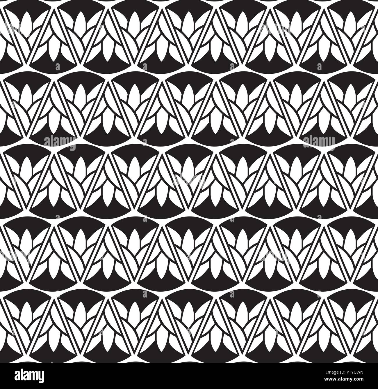 Vector seamless pattern. Black and white Repeating geometric floral ...