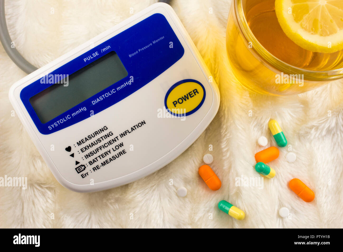 Apparatus for measuring pressure, tablets tea with lemon Stock Photo ...