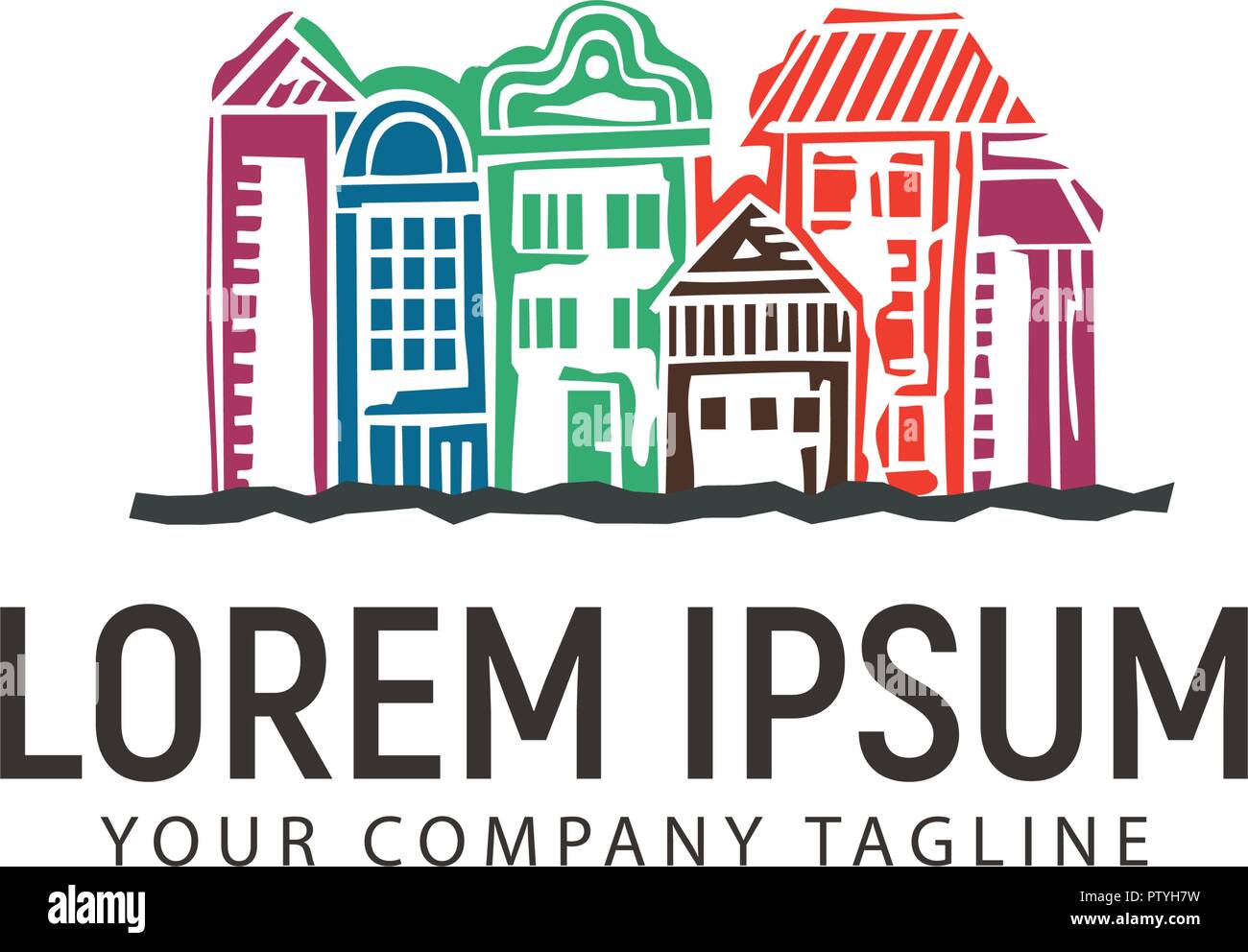 hand drawn urban town logo design concept template Stock Vector Image ...