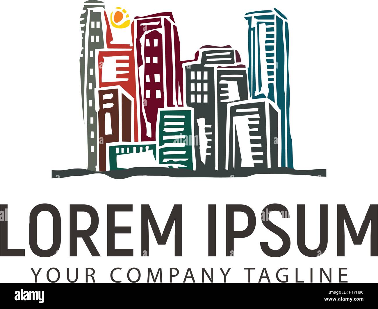 hand drawn urban town logo design concept template Stock Vector Image ...