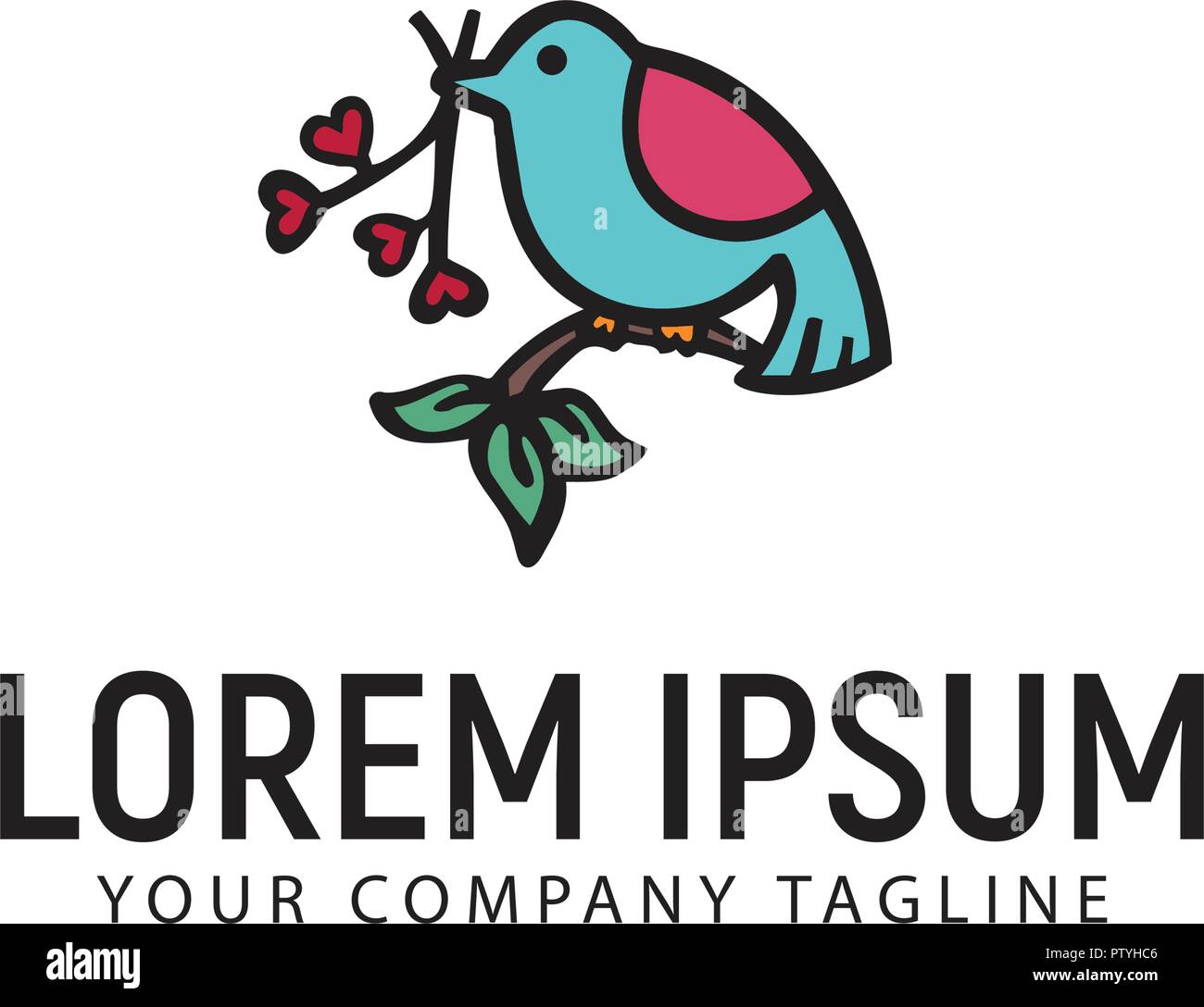 bird with flowers hand drawn logo design concept template Stock Vector ...