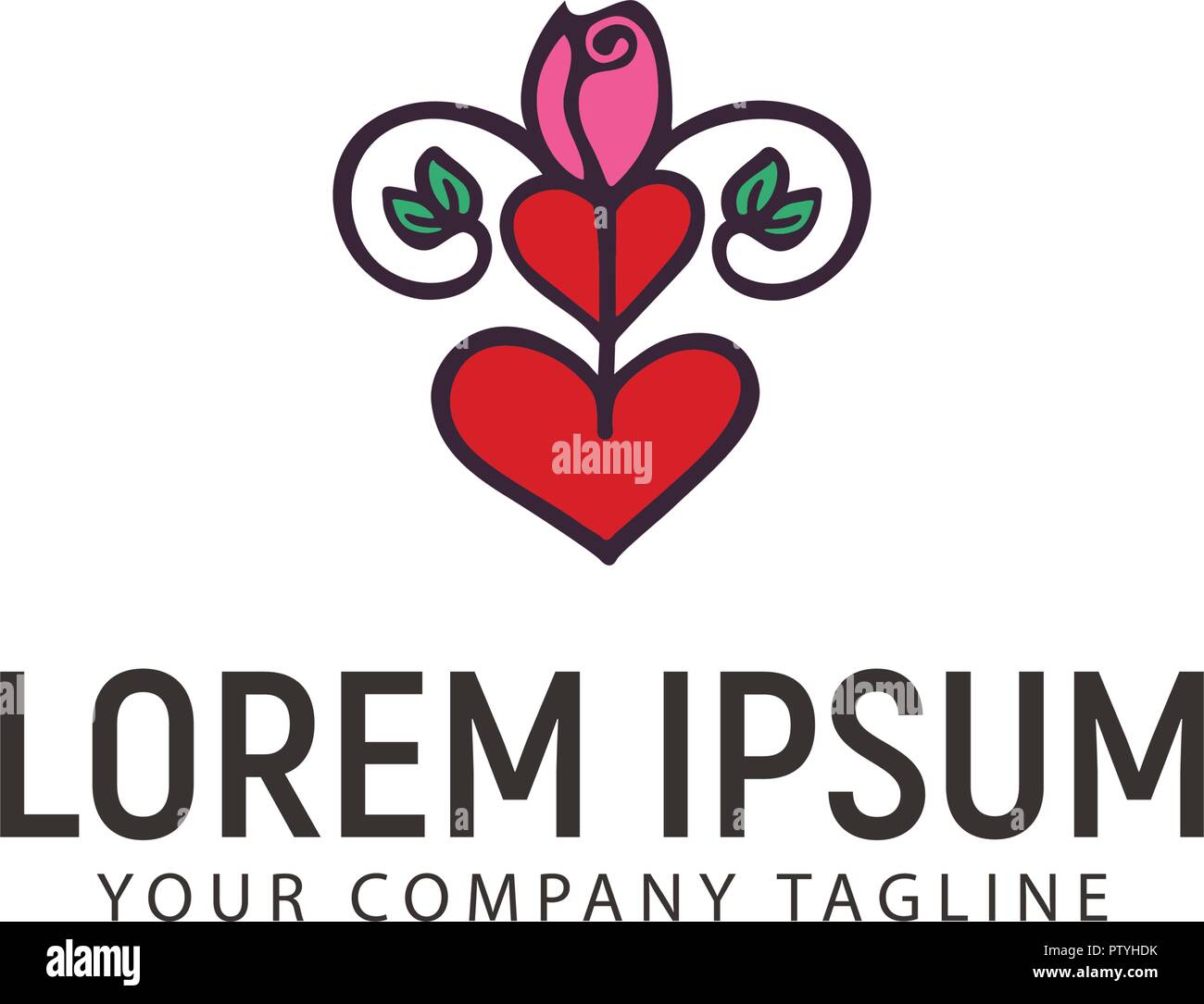 rose love logo hand drawn design concept template Stock Vector Image ...