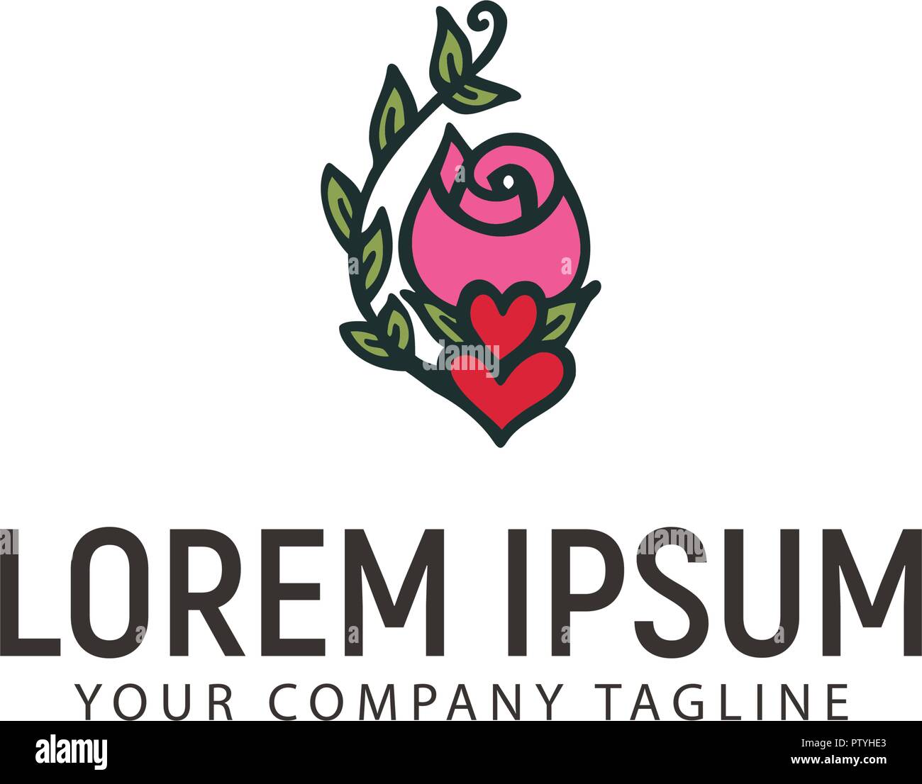 rose love logo hand drawn design concept template Stock Vector Image ...