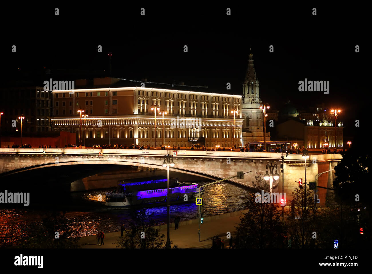 Architecture of the capital of Russia at night with bright illumination ...