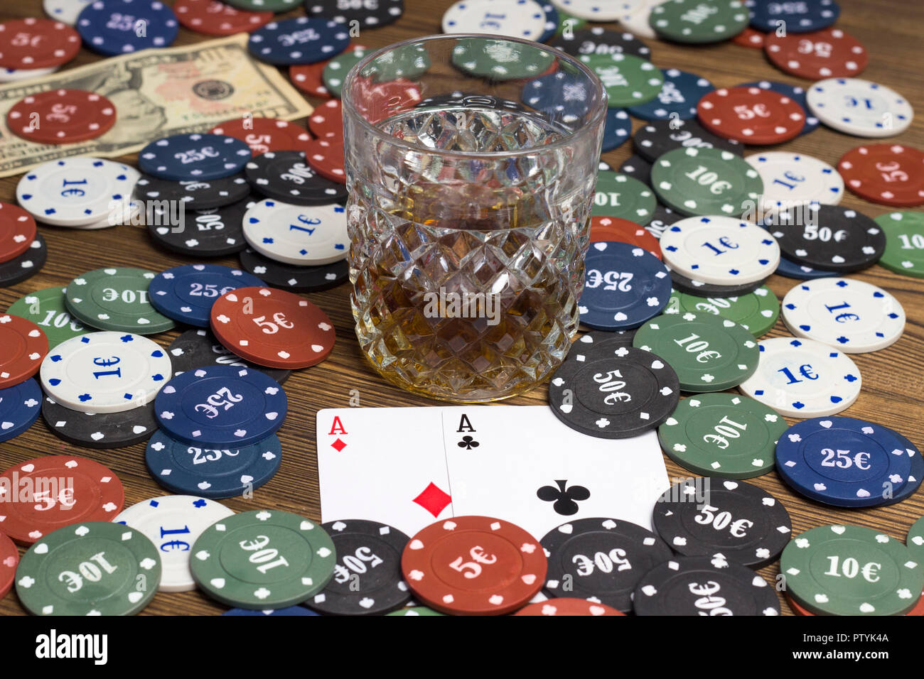 Poker chips card alcohol Stock Photo - Alamy