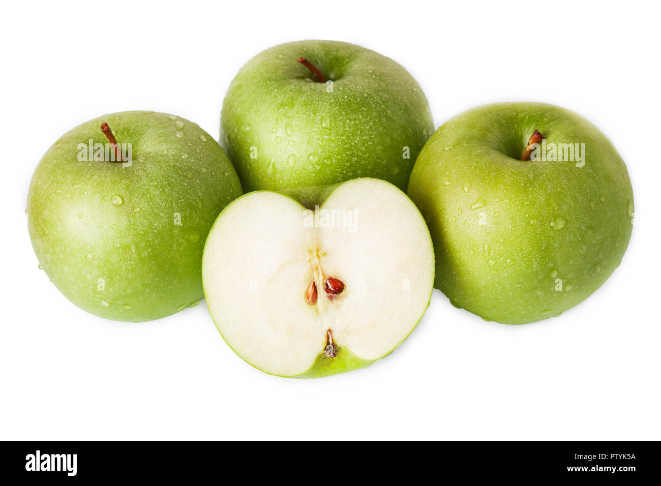 Granny smith green apples isolated on white background Stock Photo - Alamy
