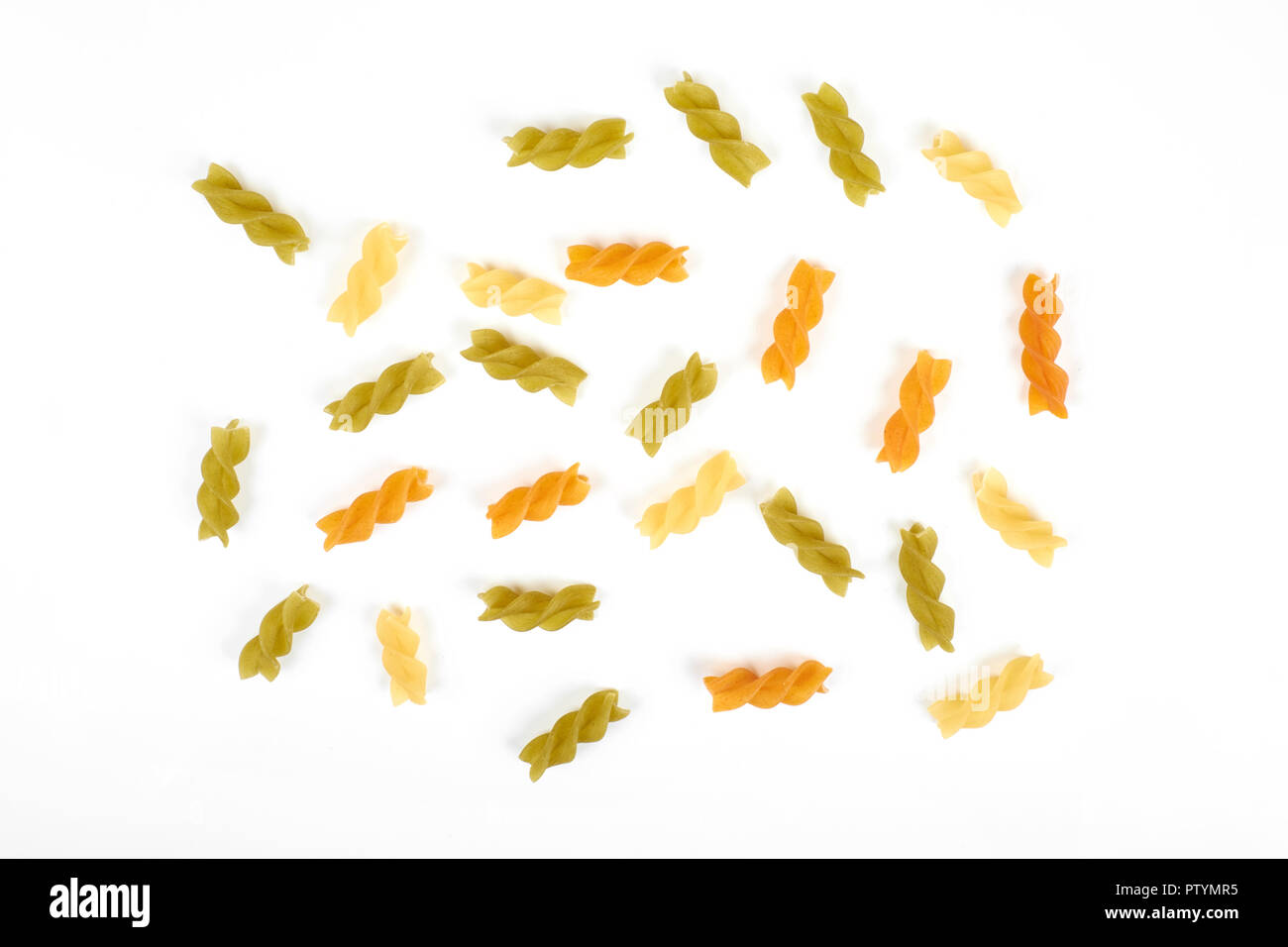 Colored pasta isolated on white background, top view, photo in studio ...