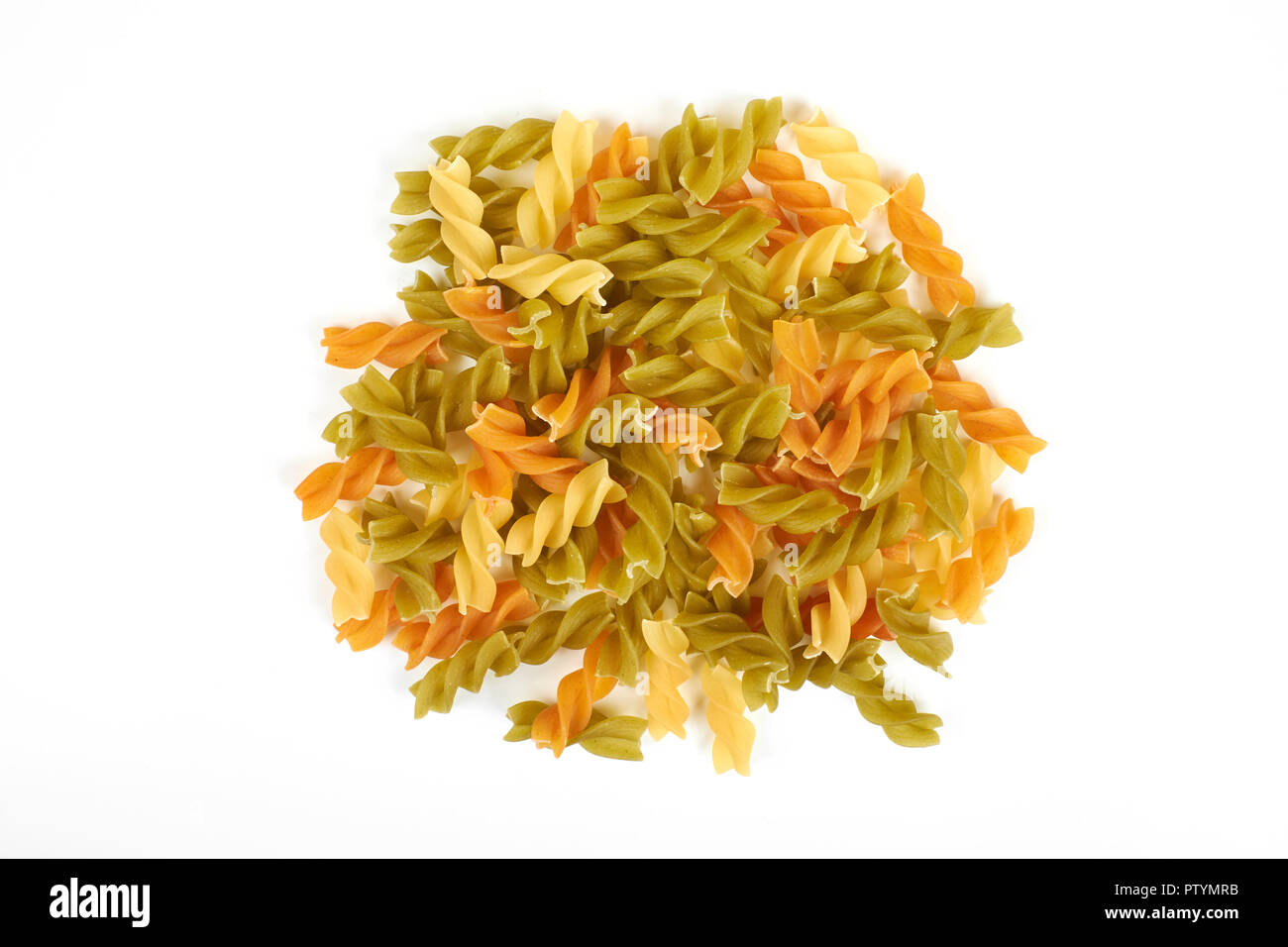 Colored pasta isolated on white background, top view, photo in studio ...
