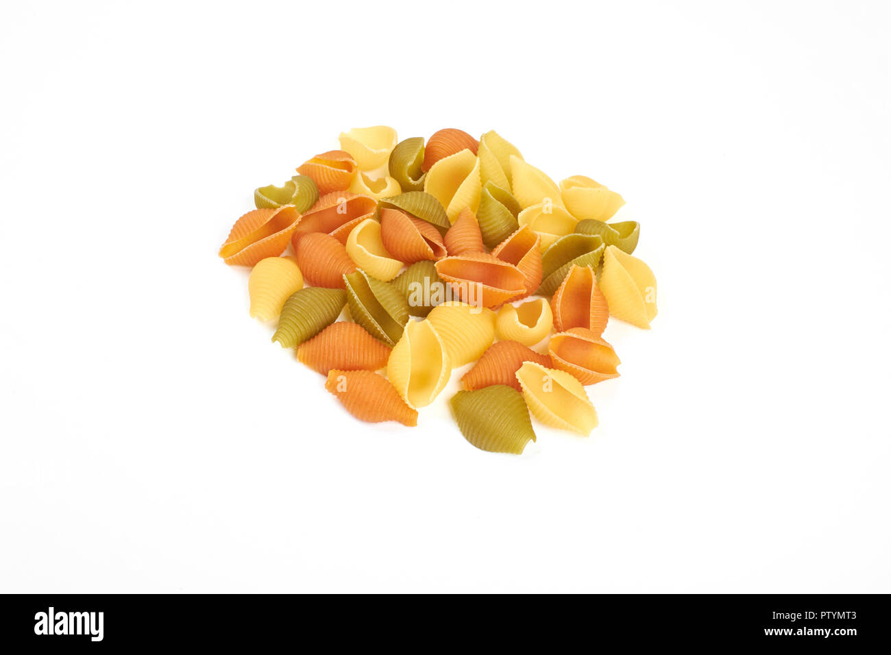 Colored pasta isolated on white background, top view, photo in studio ...