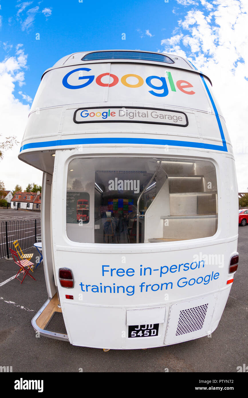 The Google Digital Bus parked in Fife Scotland Stock Photo - Alamy