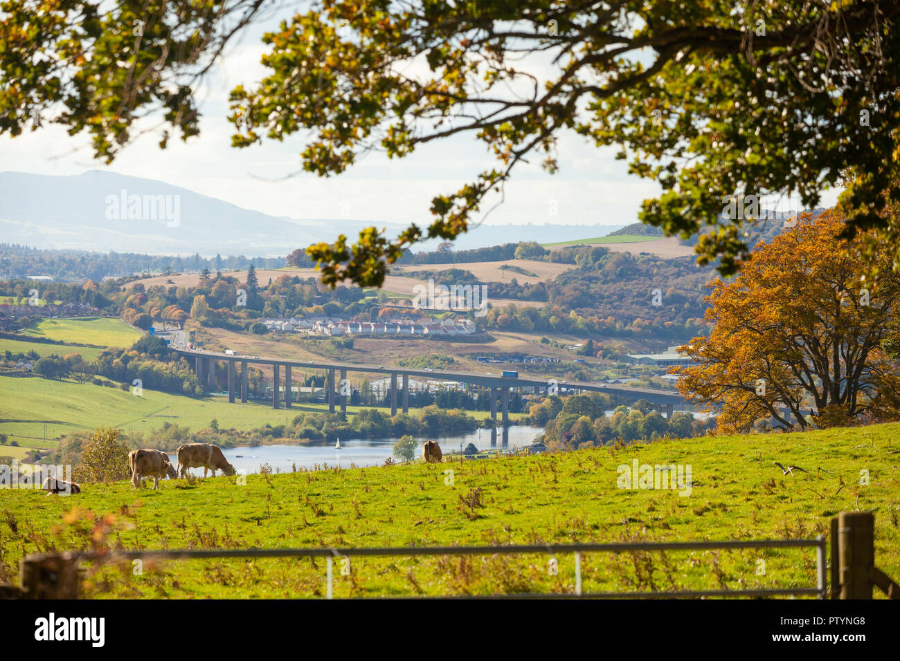 Looking towards the Friarton Bridge over the River Tay from Binn Hill ...
