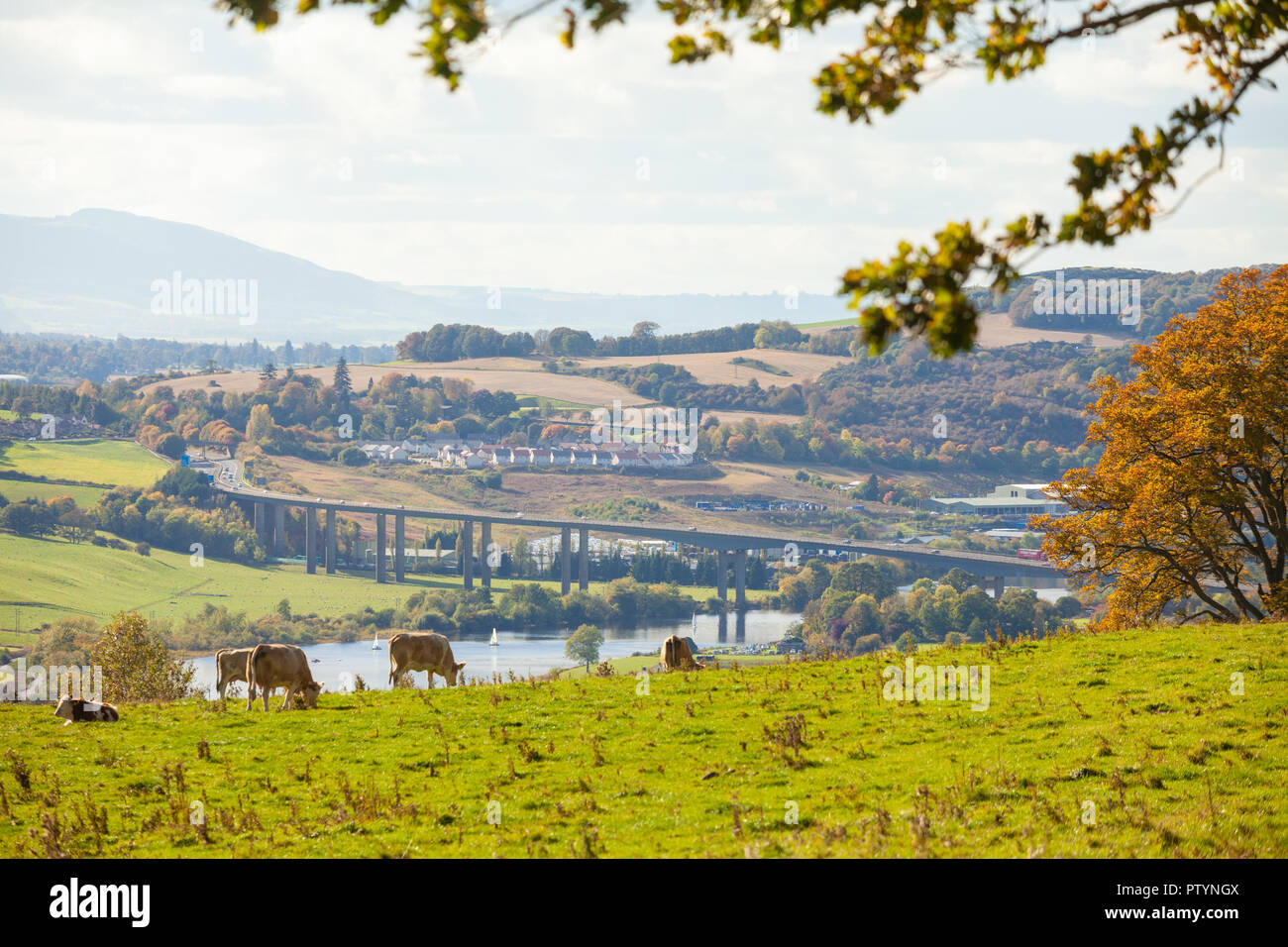 Looking towards the Friarton Bridge over the River Tay from Binn Hill ...