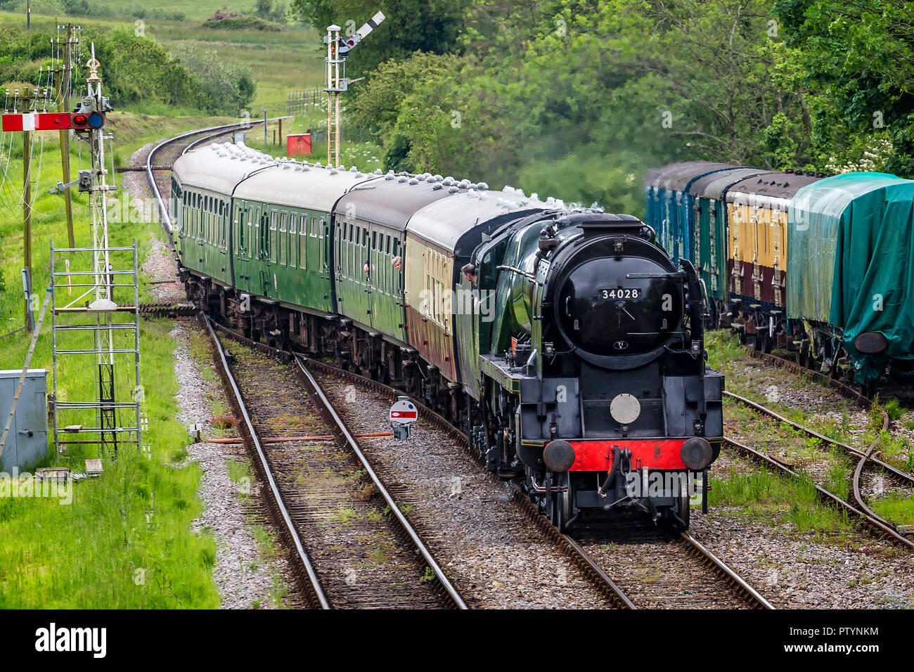Steam locomotive Eddystone pulling into Corfe Castle station taken in ...