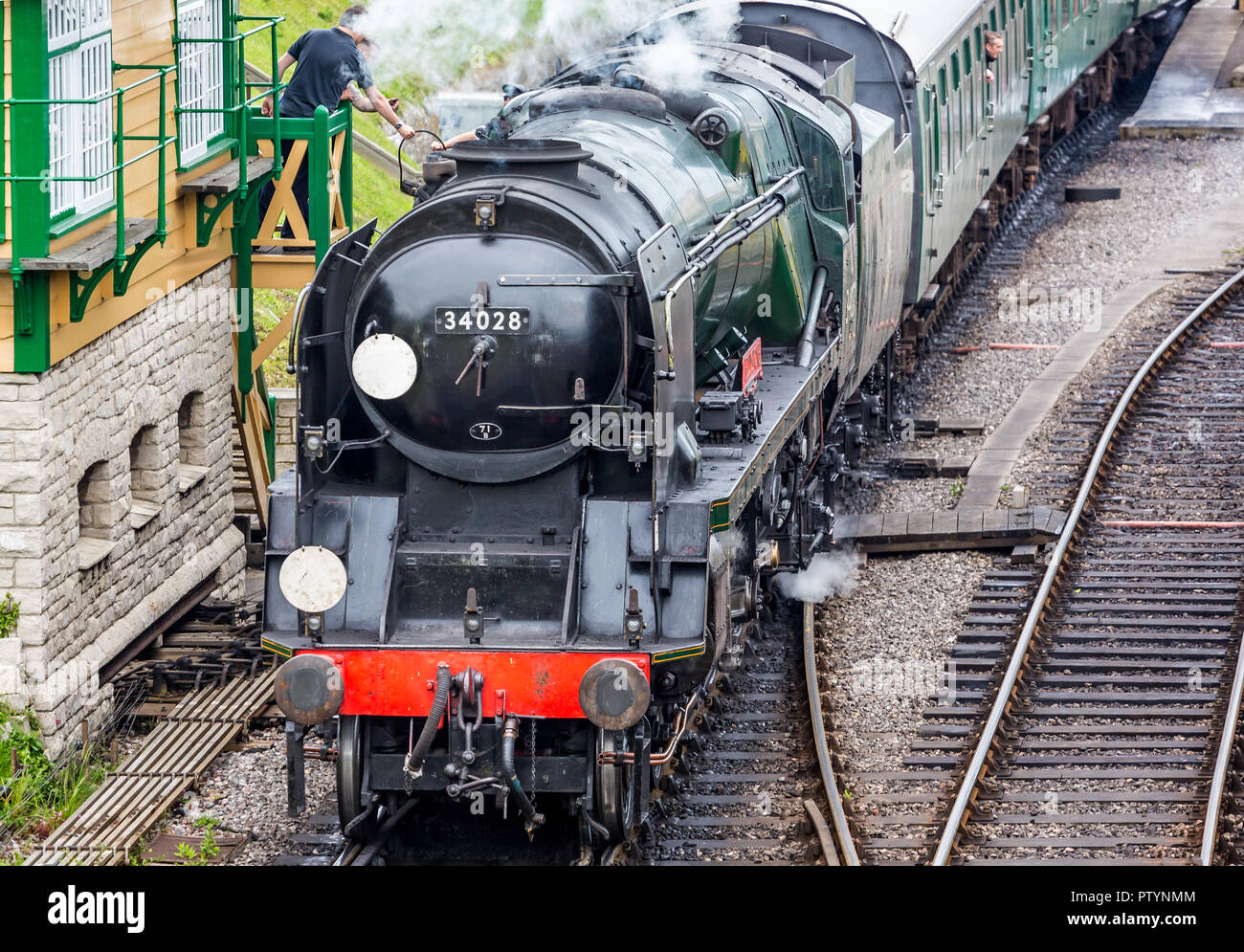 Steam locomotive Eddystone pulling out of Swanage station taken in ...