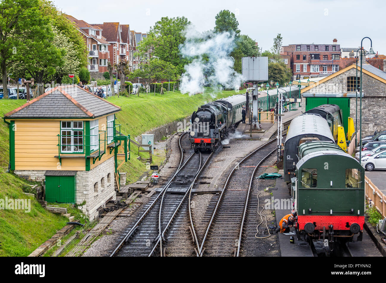 Steam locomotive Eddystone pulling out of Swanage station taken in ...